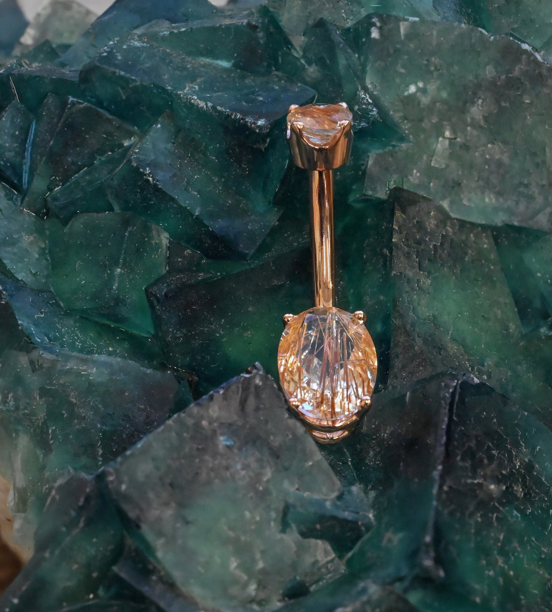 Rose Gold & Rutilated Quartz Navel Curve – Ritual Evolution